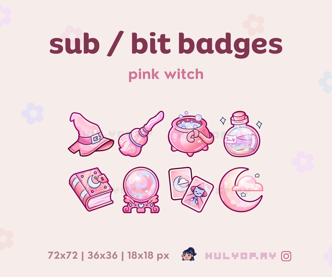 8 Twitch Sub Badges Pink Witch Channel Bits Celestial Moon Alchemy ...