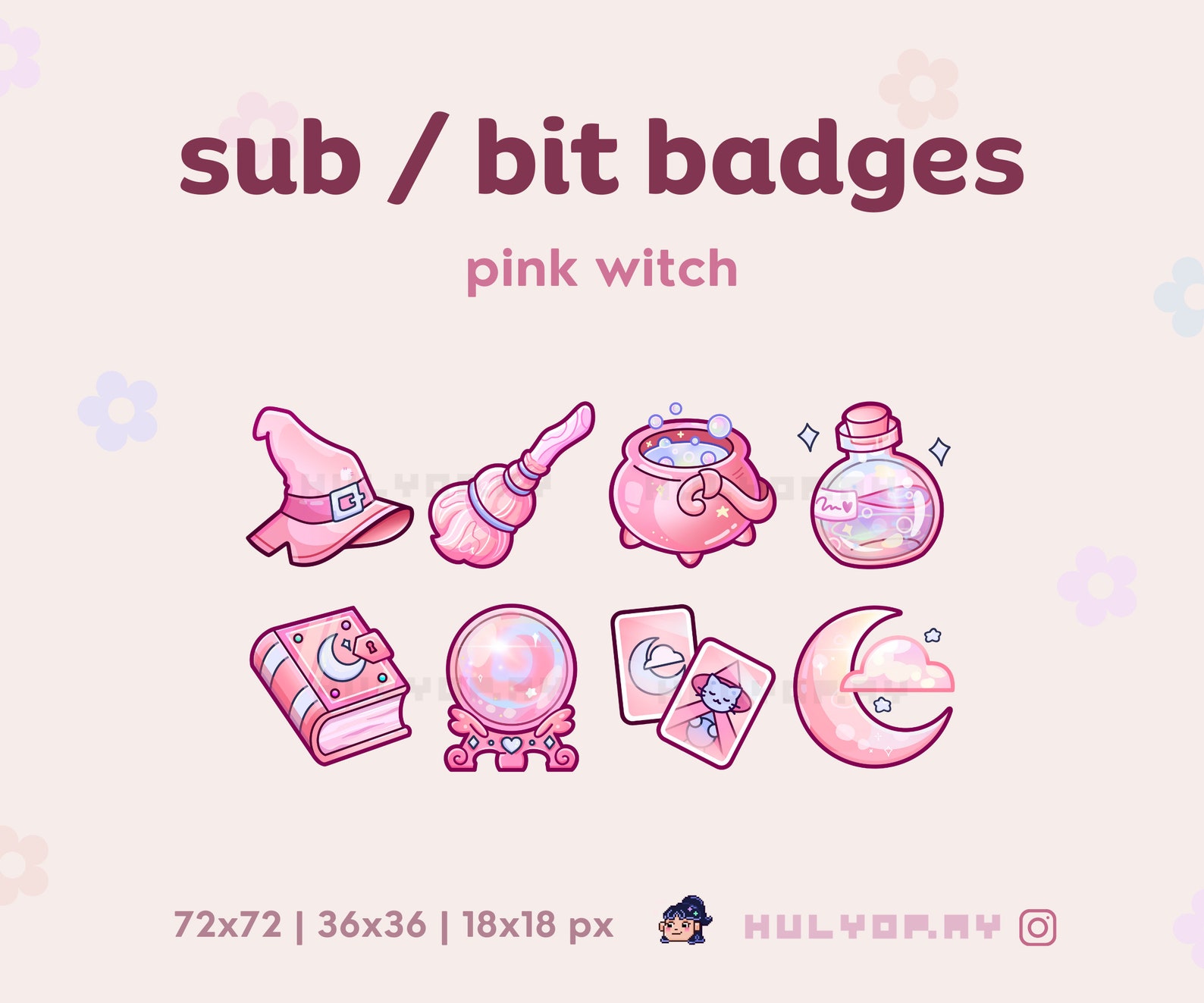 8 Twitch Sub Badges Pink Witch Channel Bits Celestial Moon Alchemy ...