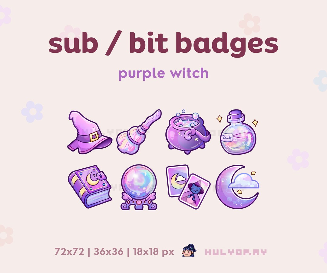 8 Twitch Sub Badges Purple Witch Channel Bits Celestial Moon Alchemy ...