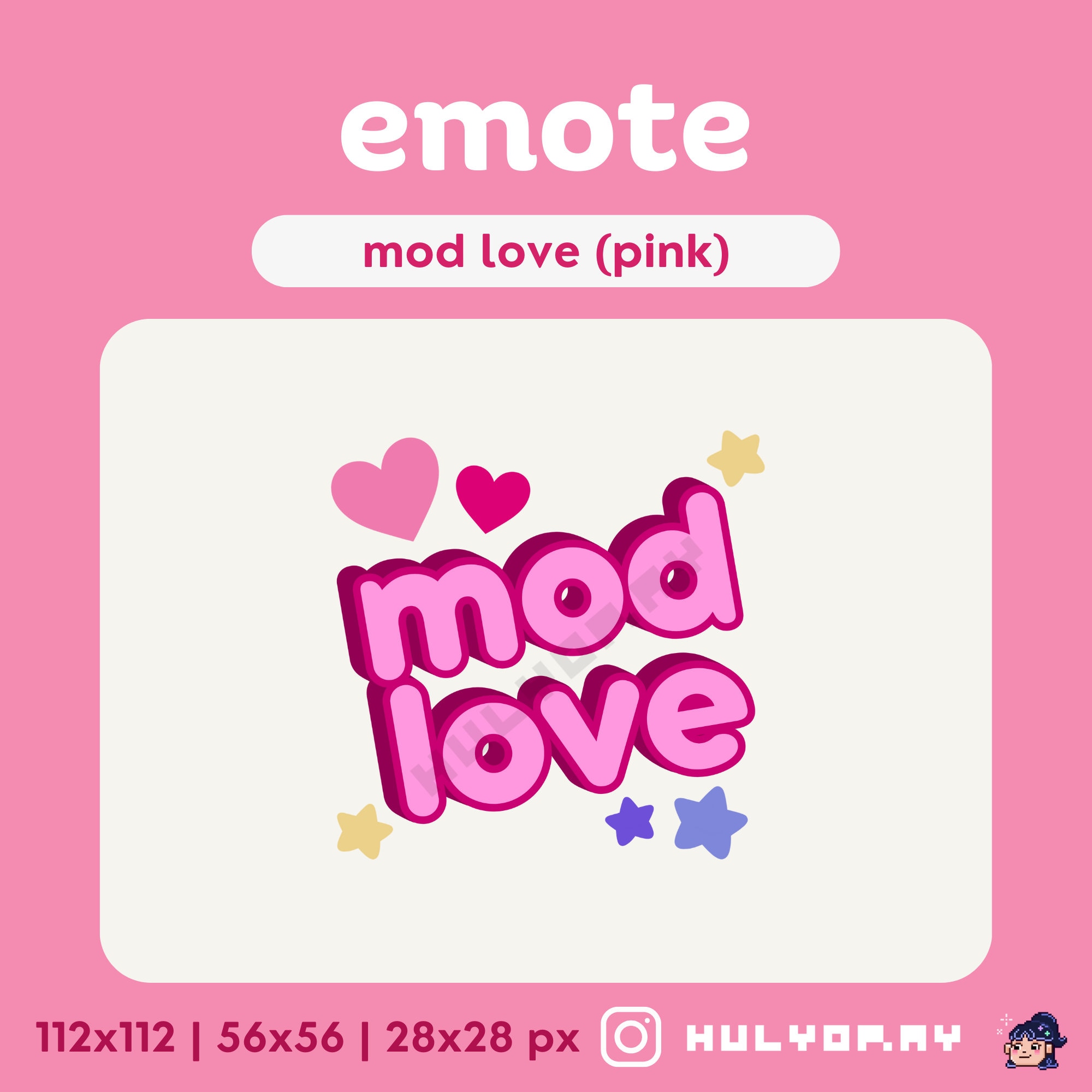 Pink Mod Love Twitch Emote Channel Point Text Emote Mods Hearts Stars ...