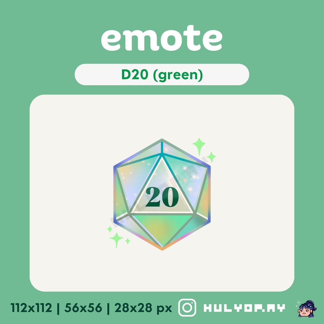 Green D20 Twitch Emote Channel Point Dice Roll Tabletop Fantasy RPG DND ...