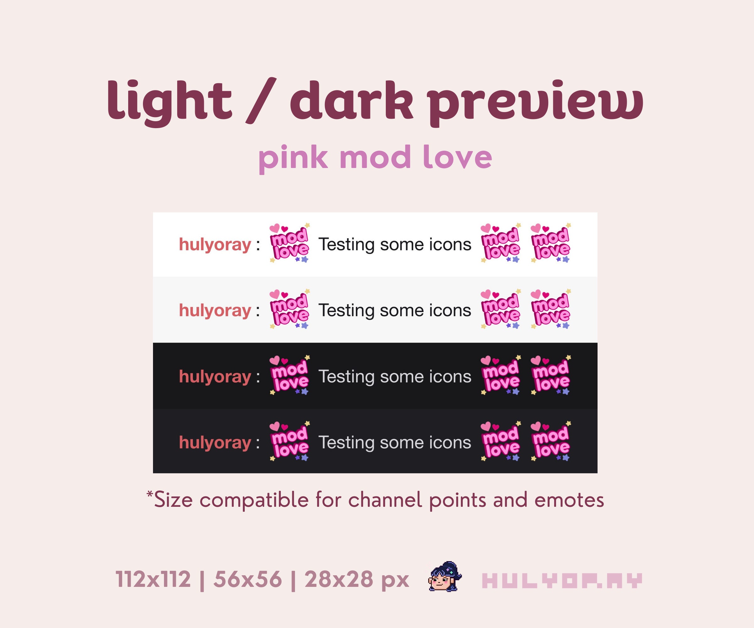 Pink Mod Love | Twitch Emote | Channel Point | Text Emote | Mods ...