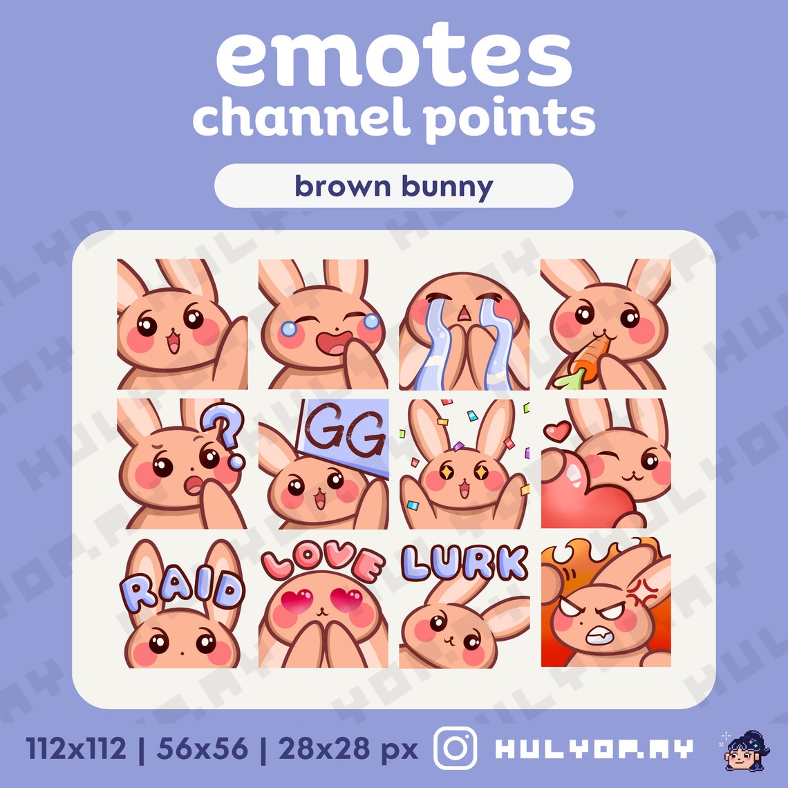 12 Twitch Emotes Cute Brown Bunny Channel Points Discord Emote Pack ...