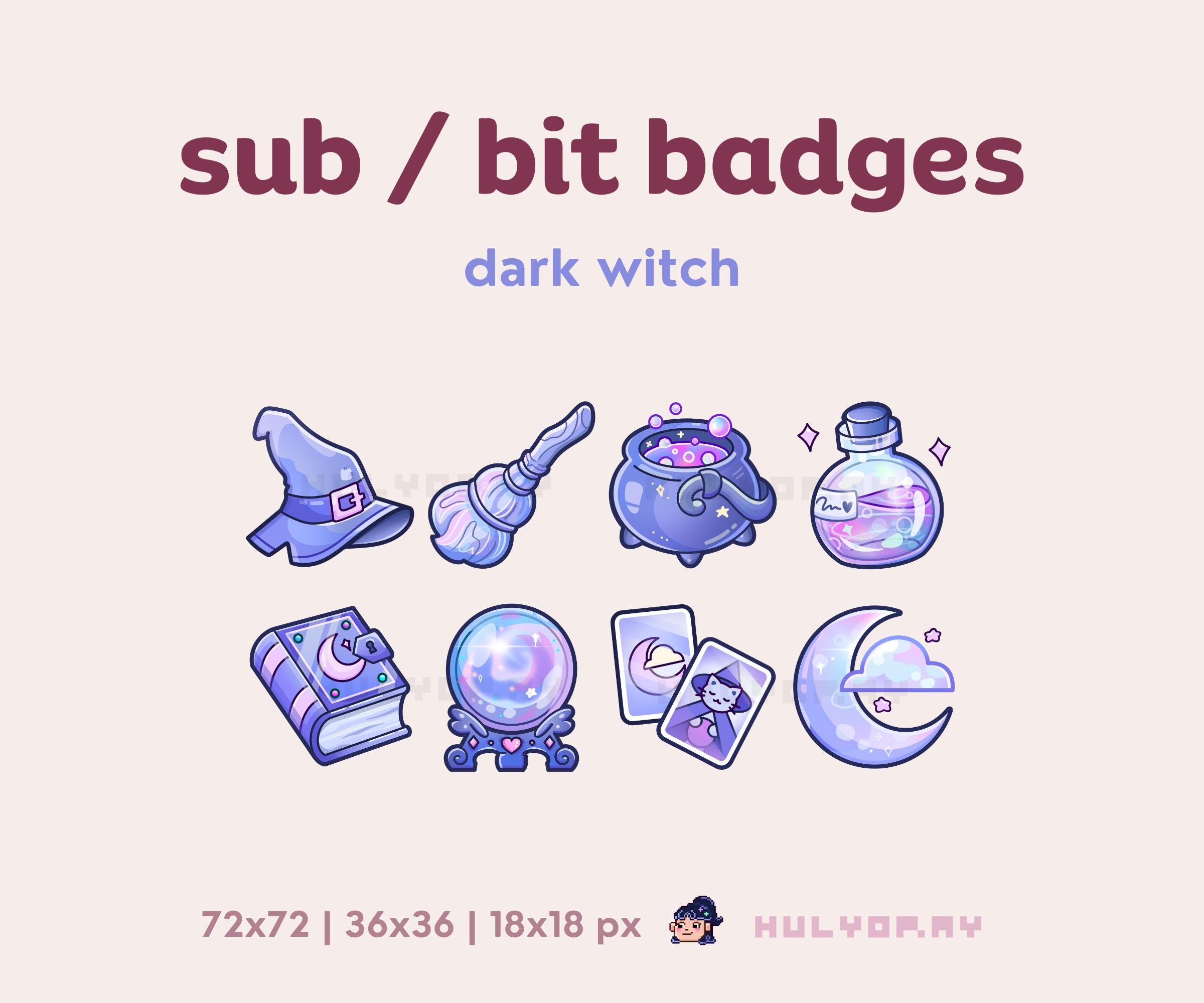 8 Twitch Sub Badges | Dark Witch | Channel Bits | Celestial Moon ...