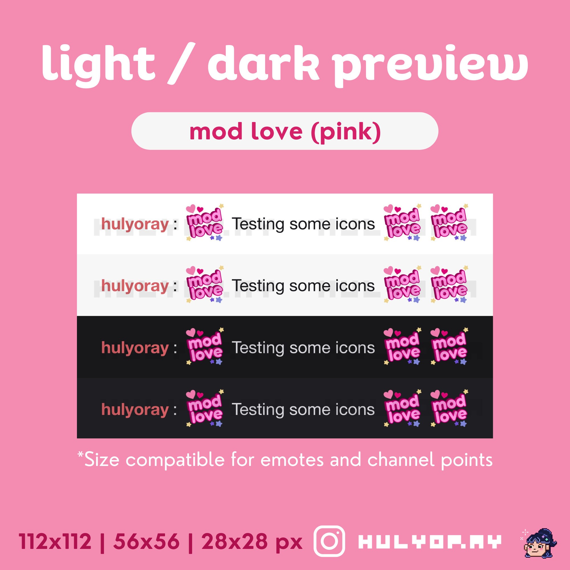 Pink Mod Love Twitch Emote Channel Point Text Emote Mods Hearts Stars ...