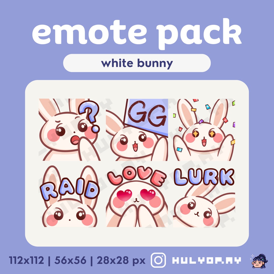 6 Twitch Emotes Cute White Bunny set 2 Channel Points Discord Emote ...