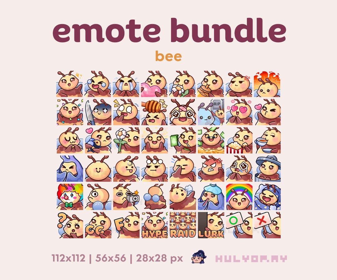 48 Twitch Emotes | Cute Yellow Bee | Channel Points | Mega Emoji Bundle ...