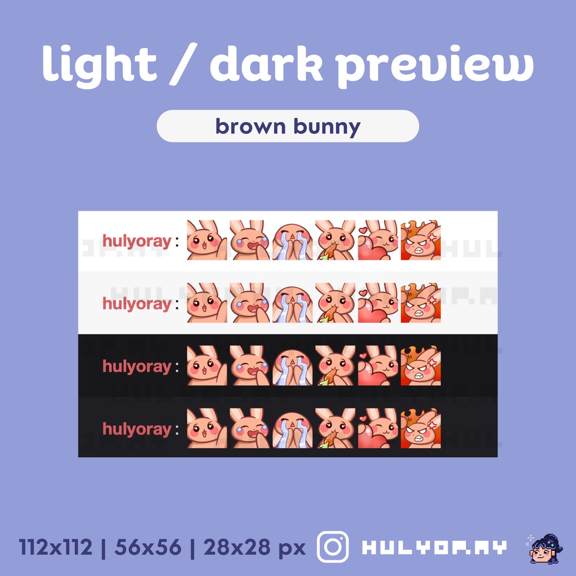 12 Twitch Emotes Cute Brown Bunny Channel Points Discord Emote Pack ...
