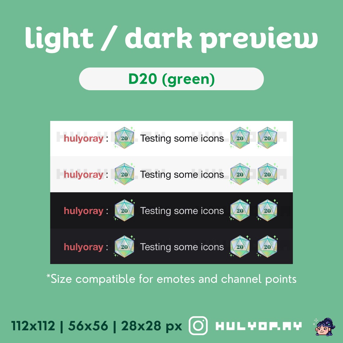 Green D20 Twitch Emote Channel Point Dice Roll Tabletop Fantasy RPG DND ...