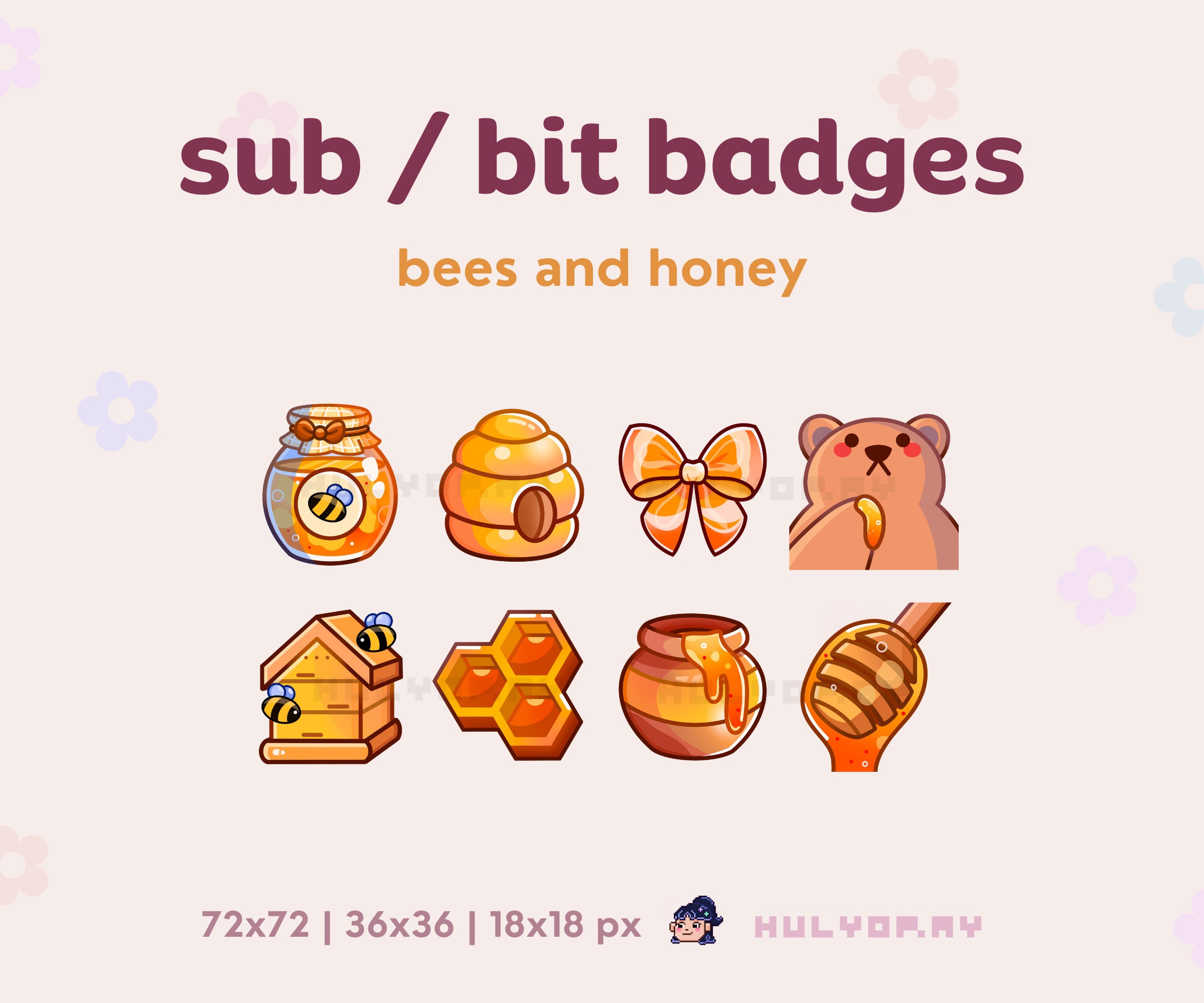 8 Twitch Sub Badges Bees and Honey Channel Bits Beekeeper Honeybee ...