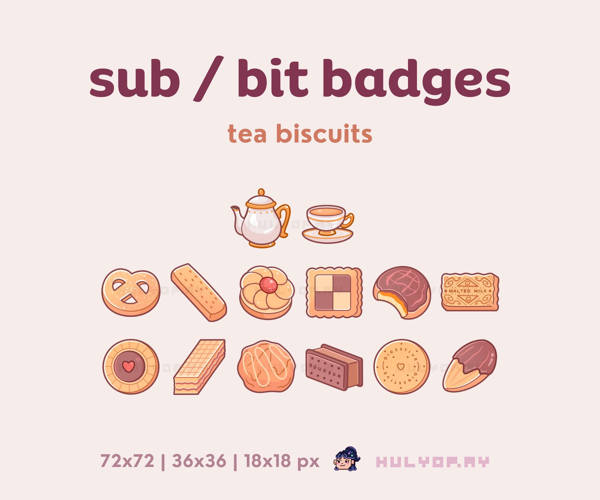 14 Twitch Sub Badges | Tea Biscuits | Channel Bits | Cookies | Teapot ...