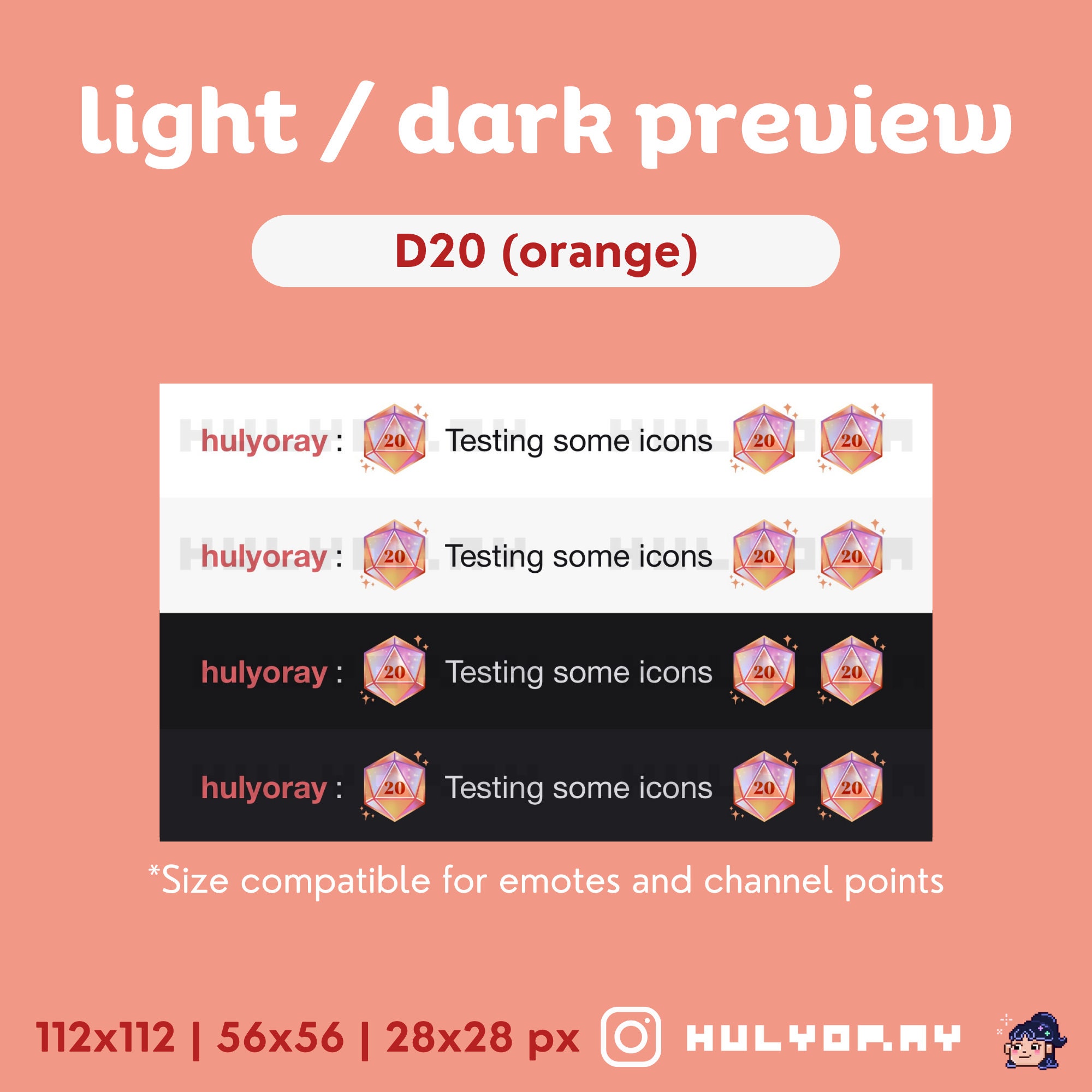 Orange D20 Twitch Emote Channel Point Dice Roll Tabletop Fantasy RPG ...