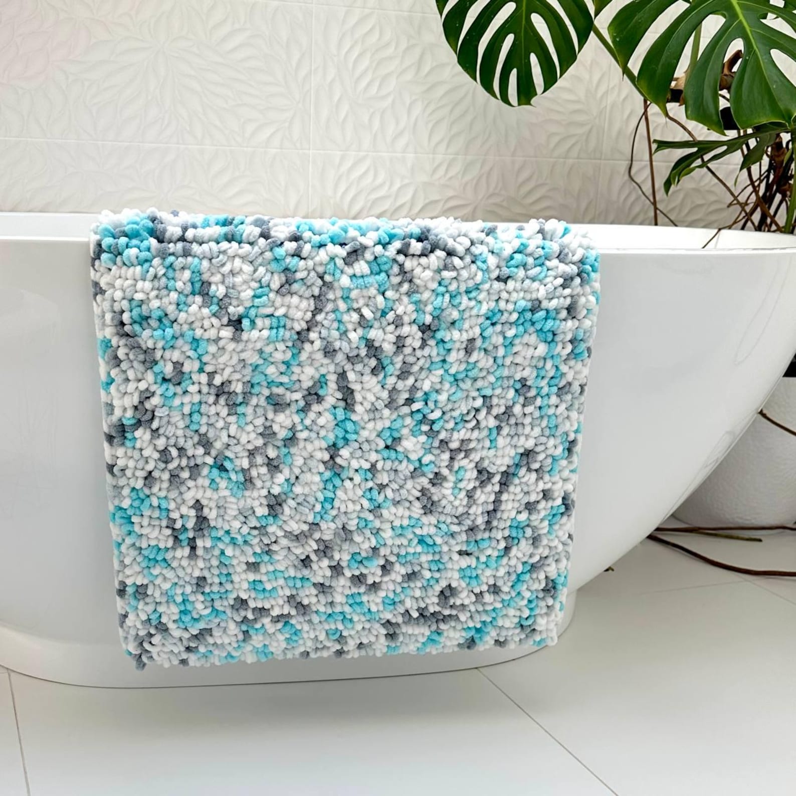 Handmade Colorful Bath Mat | Orange, Yellow & Blue Tufted Rug | Bright ...