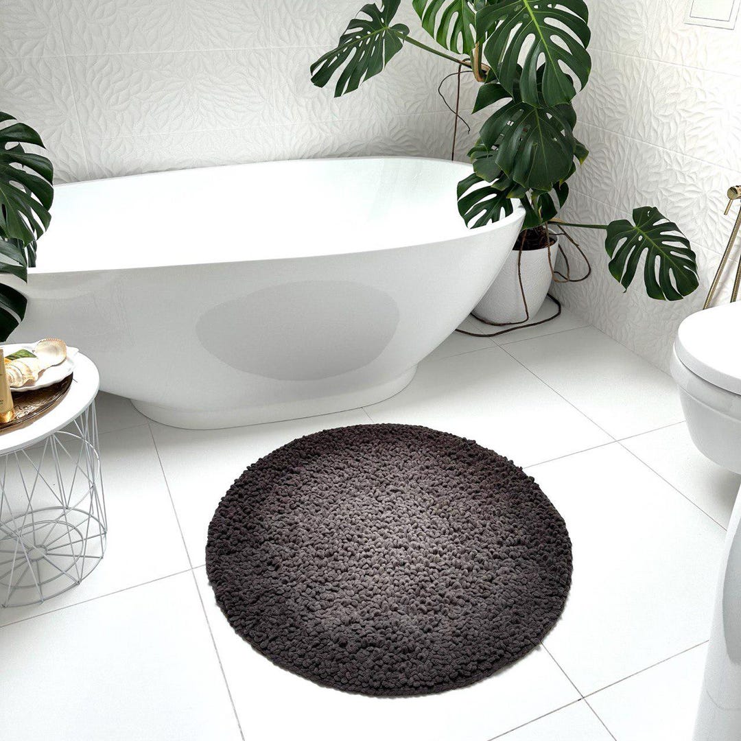 Grey Round Bath Mat – 30 Inch Brown Bathroom Rug - Etsy