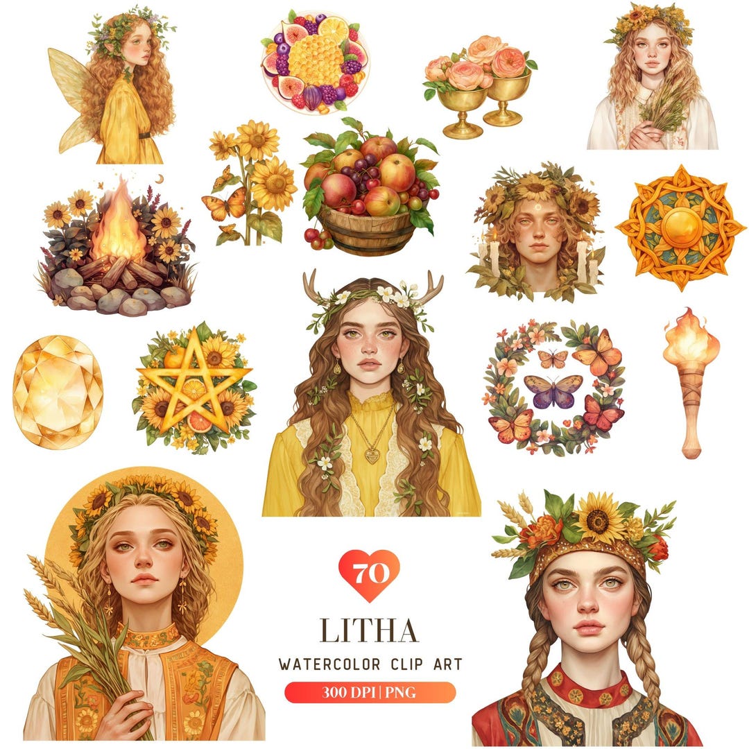 Watercolor Litha Spiritual Clipart, Pagan Witch Clipart,goddess Fairy ...