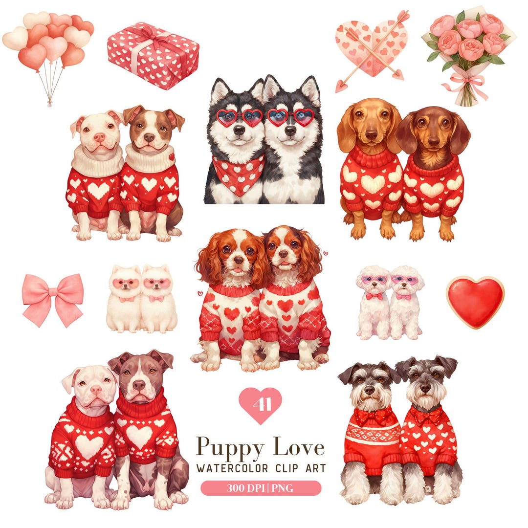 Valentine's Day Clipart, Puppy Love Png Planner Girl Clipart, Romantic ...