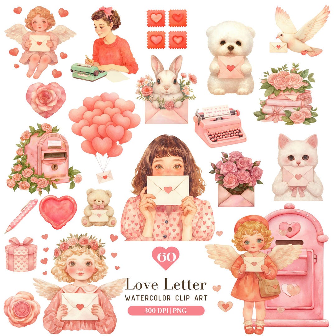 Valentine's Day Clipart, Love Letter Png Planner Girl Clipart, Romantic ...