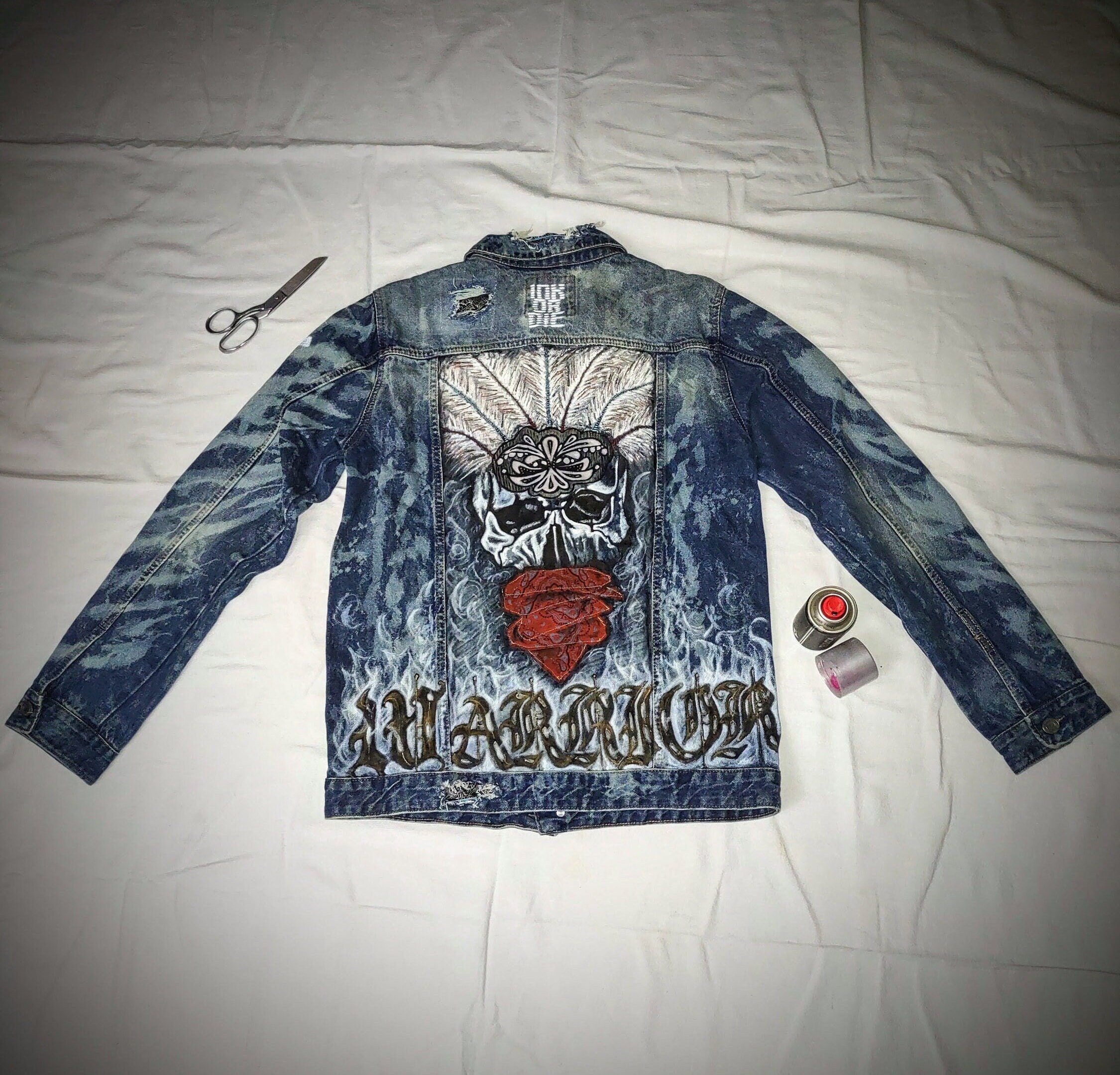Custom Bleached Hand Painted Skull Denim Jacket - Etsy