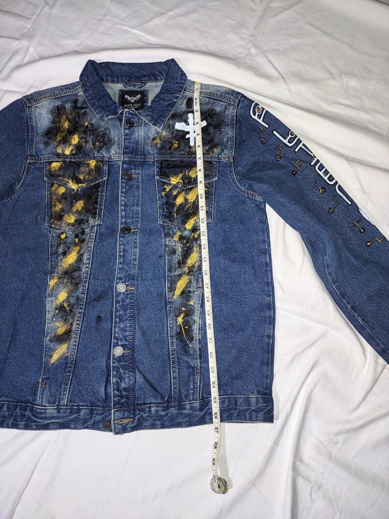 Custom Cyber Denim Jacket Hand Painted Alien and Hand Embroidery, This ...