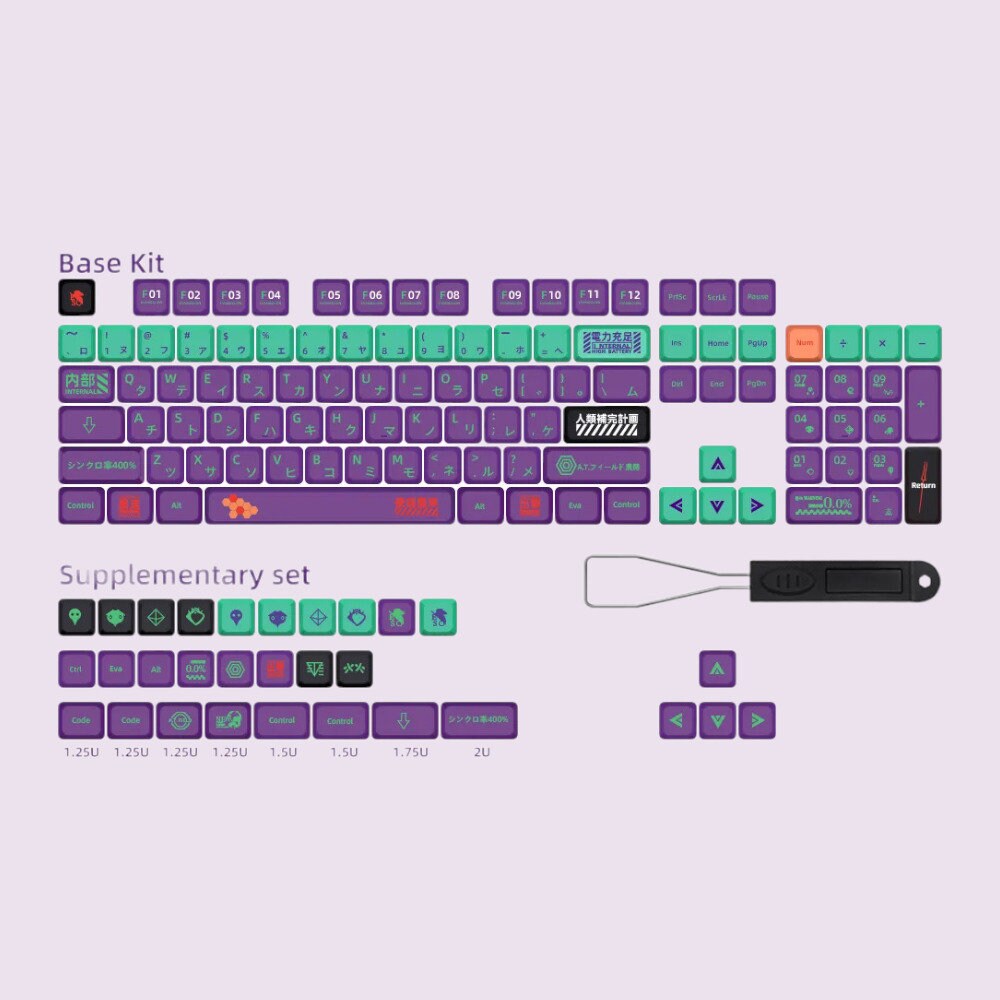 EVA Unit-01 Mecha Robot Purple Keycaps Japanese Anime Theme Keycaps Set ...