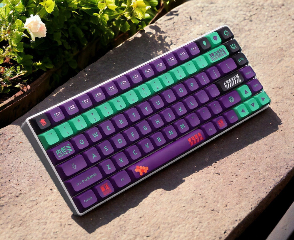 EVA Unit-01 Mecha Robot Purple Keycaps Japanese Anime Theme Keycaps Set ...