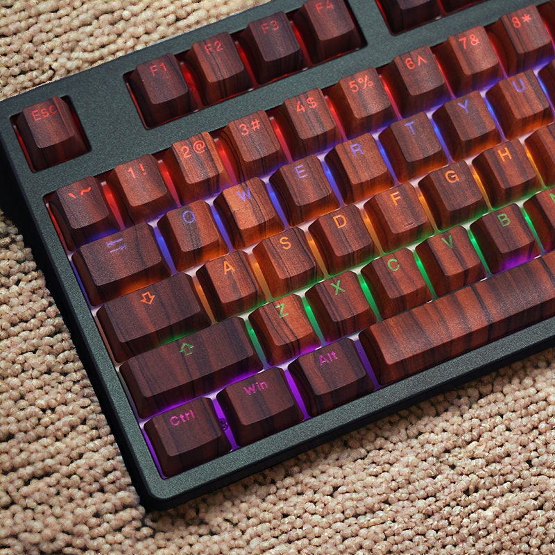 Backlit Walnut Wood Nature Cute Cool Imitation Keycaps for Mechanical ...
