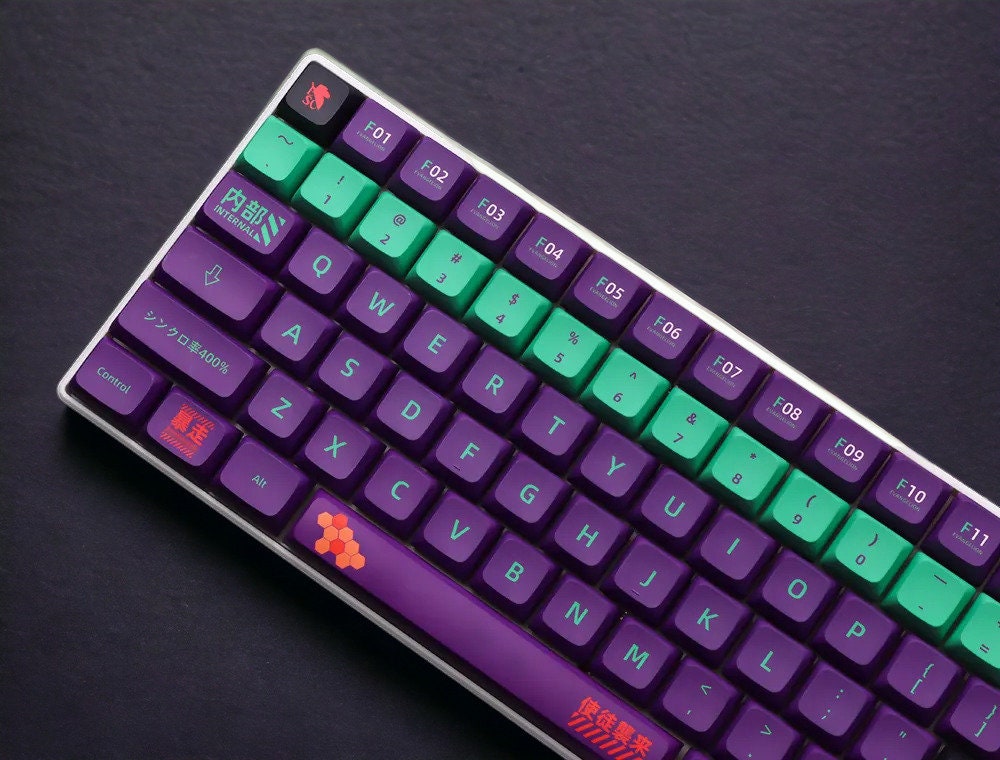 EVA Unit-01 Mecha Robot Purple Keycaps Japanese Anime Theme Keycaps Set ...
