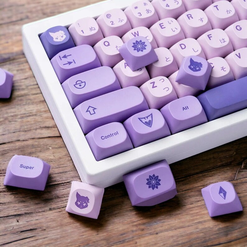 Purple Cute Classic Cool Theme Keycaps Set for Mechanical Keyboard 127 ...
