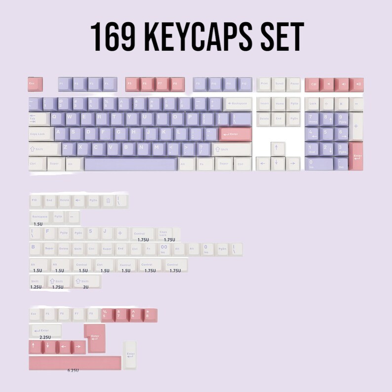 Celestial Lavender Breeze Theme Cute Cool Keycaps Set for Mechanical ...