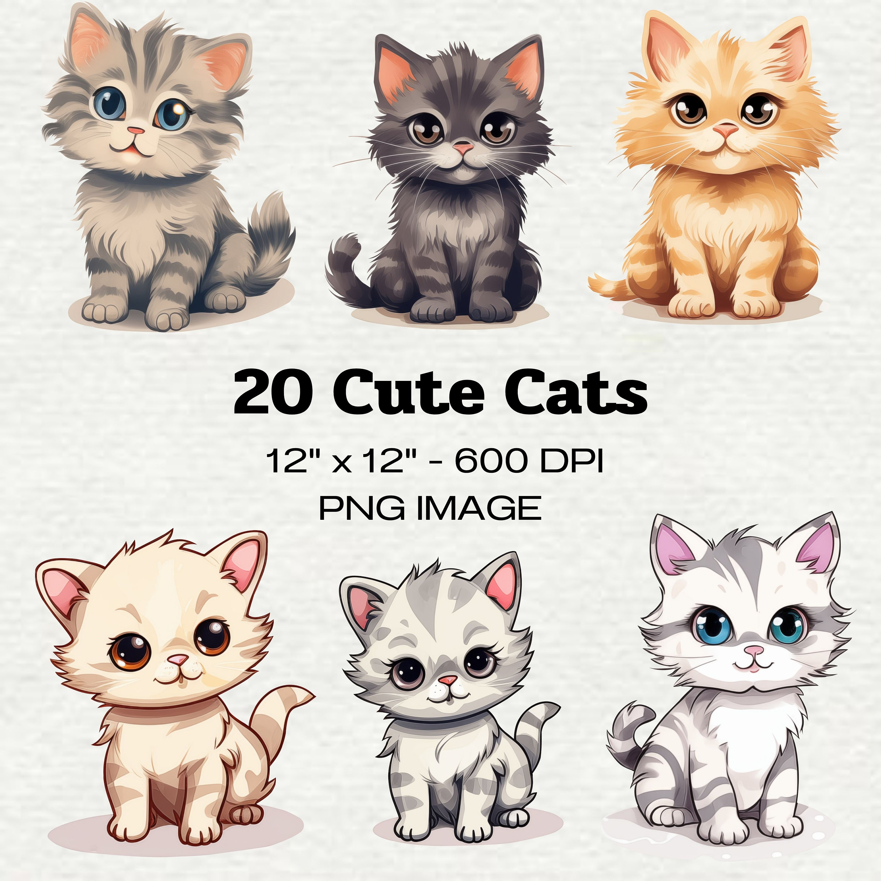 20 Cute Cats Clipart | PNG & JPG Cute Cats PNG Perfect for Card Making ...