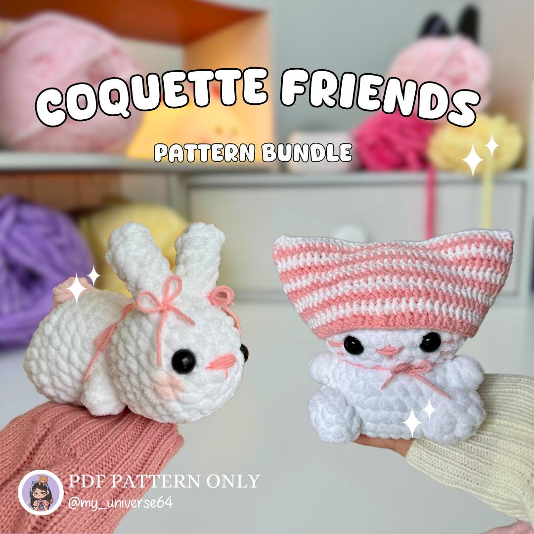 Coquette Friends Crochet Pattern Bundle - 2 in 1 - Pawlinne the Cat and ...