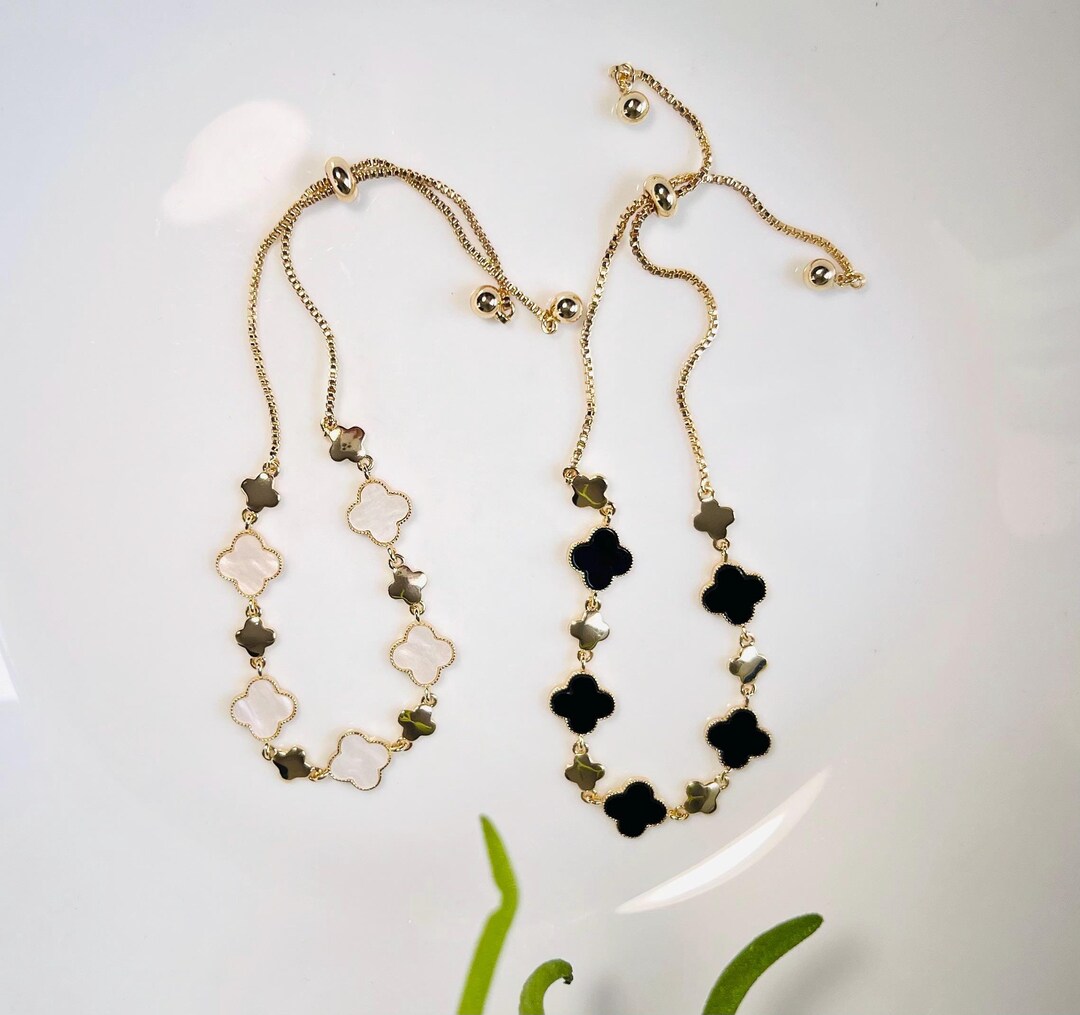 Mother of Pearl Four Leaf Clover Shaped Adjustable Bracelet, Flower ...