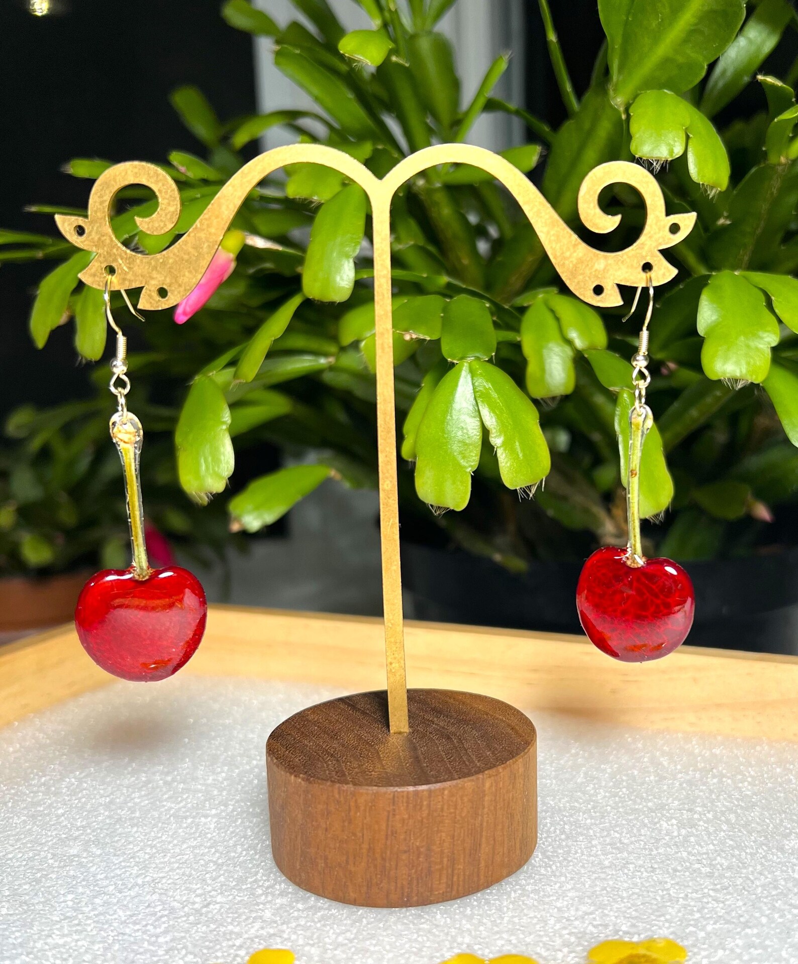 Real Cherry Resin Earrings, Handmade Real Fruit Earrings, Red Cherry ...