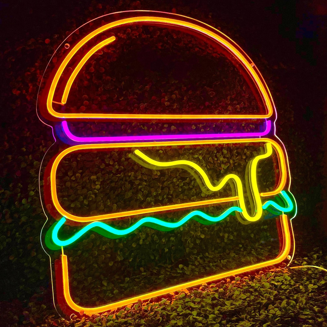 LED Burger Neon Sign, Restaurant Neon, Kitchen Neon, Neon Light, Neon ...