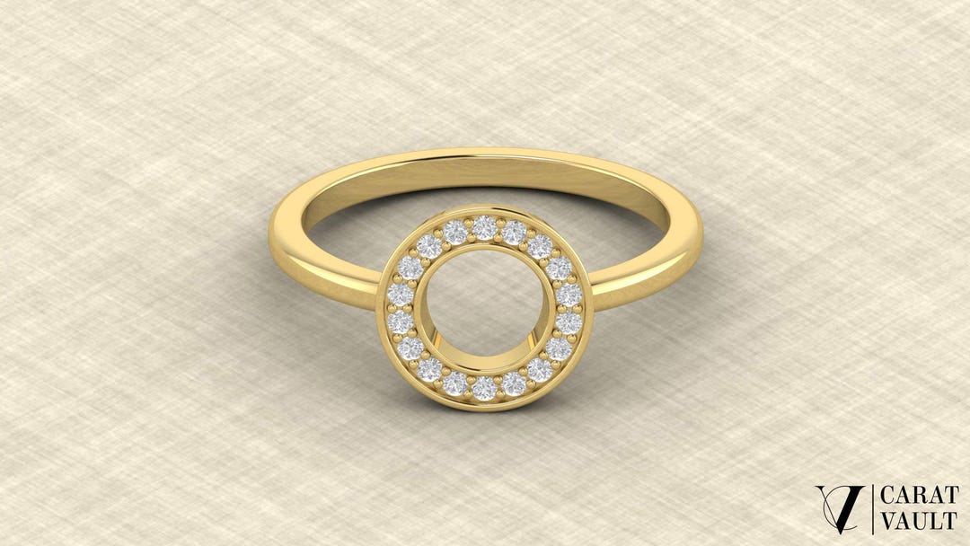 Open Circle Ring / Black Round Moissanite Ring / 14K Rose Gold Women's Ring / Karma Circle Ring ...