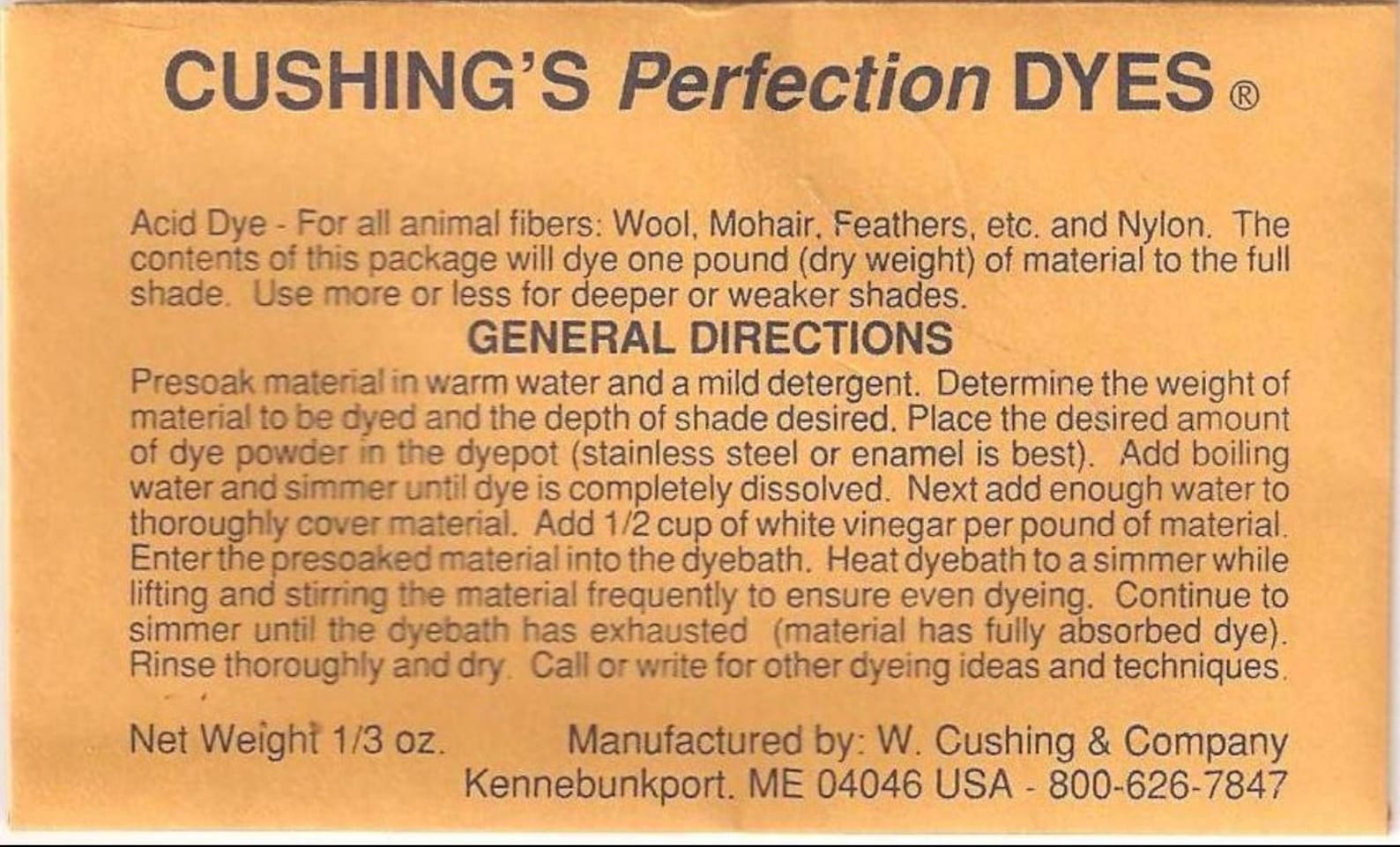 Cushing’s Perfection Acid Dyes - Colors A Through T - Etsy
