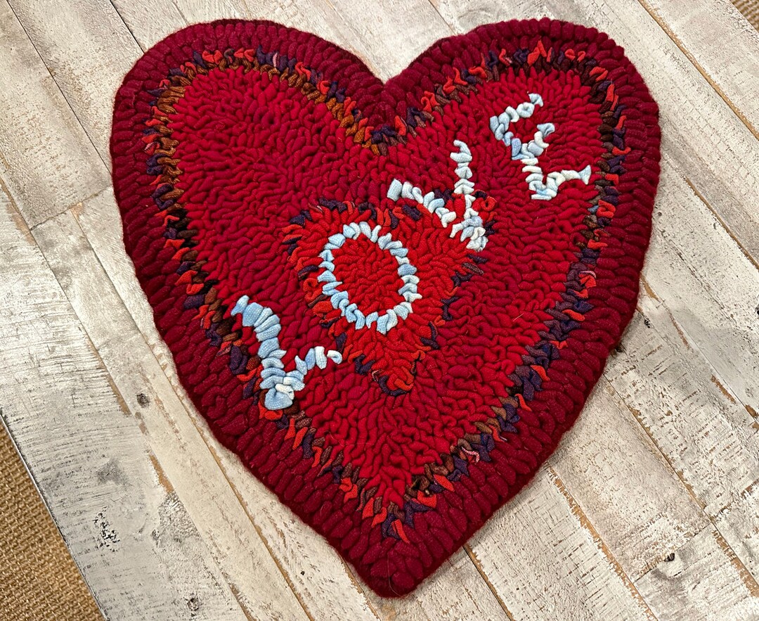 Heart Shaped Finished Hooked Rug - Etsy