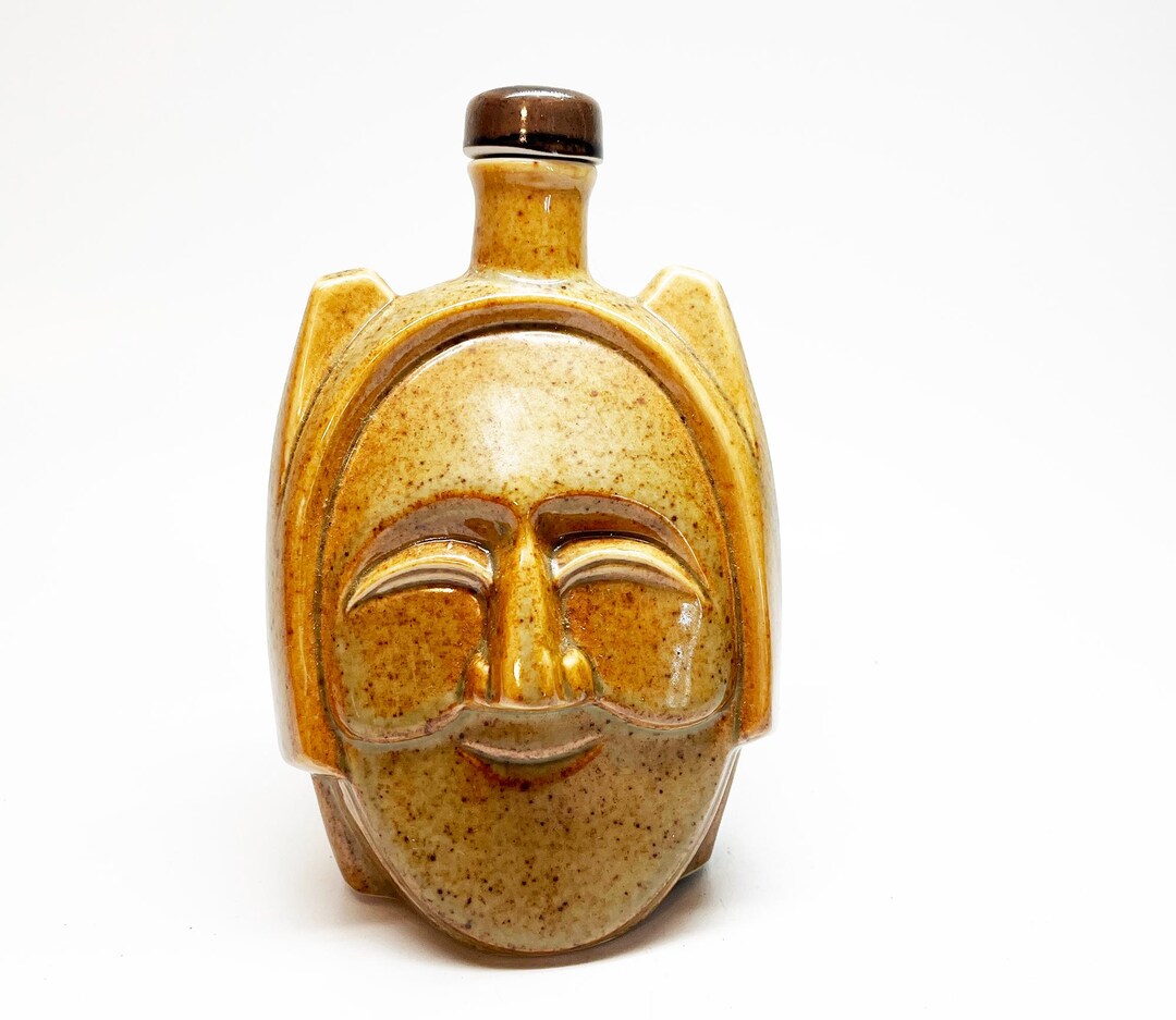 CERAMIC FACE FLASK - Vintage Old Antique Rare Ceramic Face 5 Oz Liquor ...