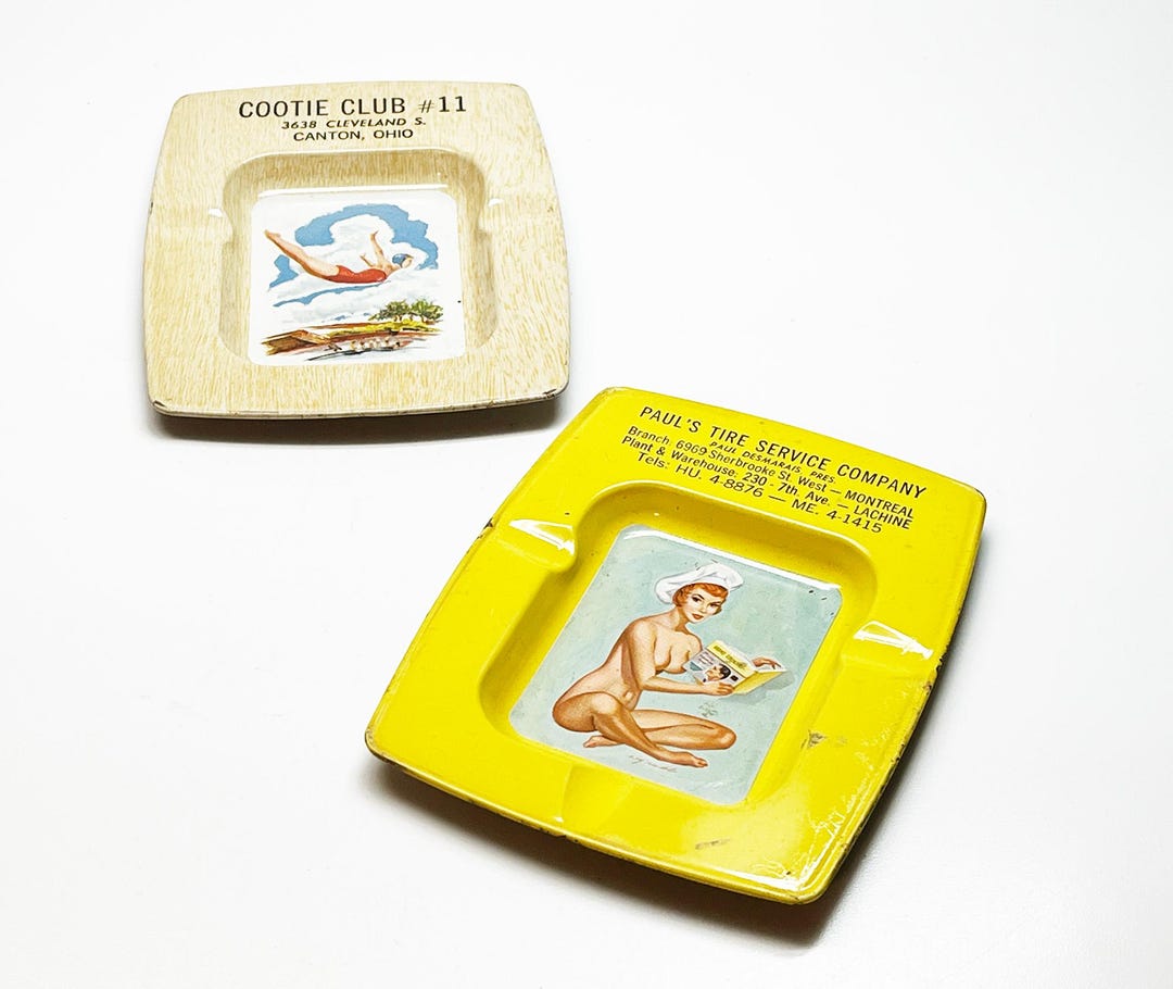 1950s PINUP ASHTRAY PAIR - Rare Vintage Old Antique Pretty Girl ...