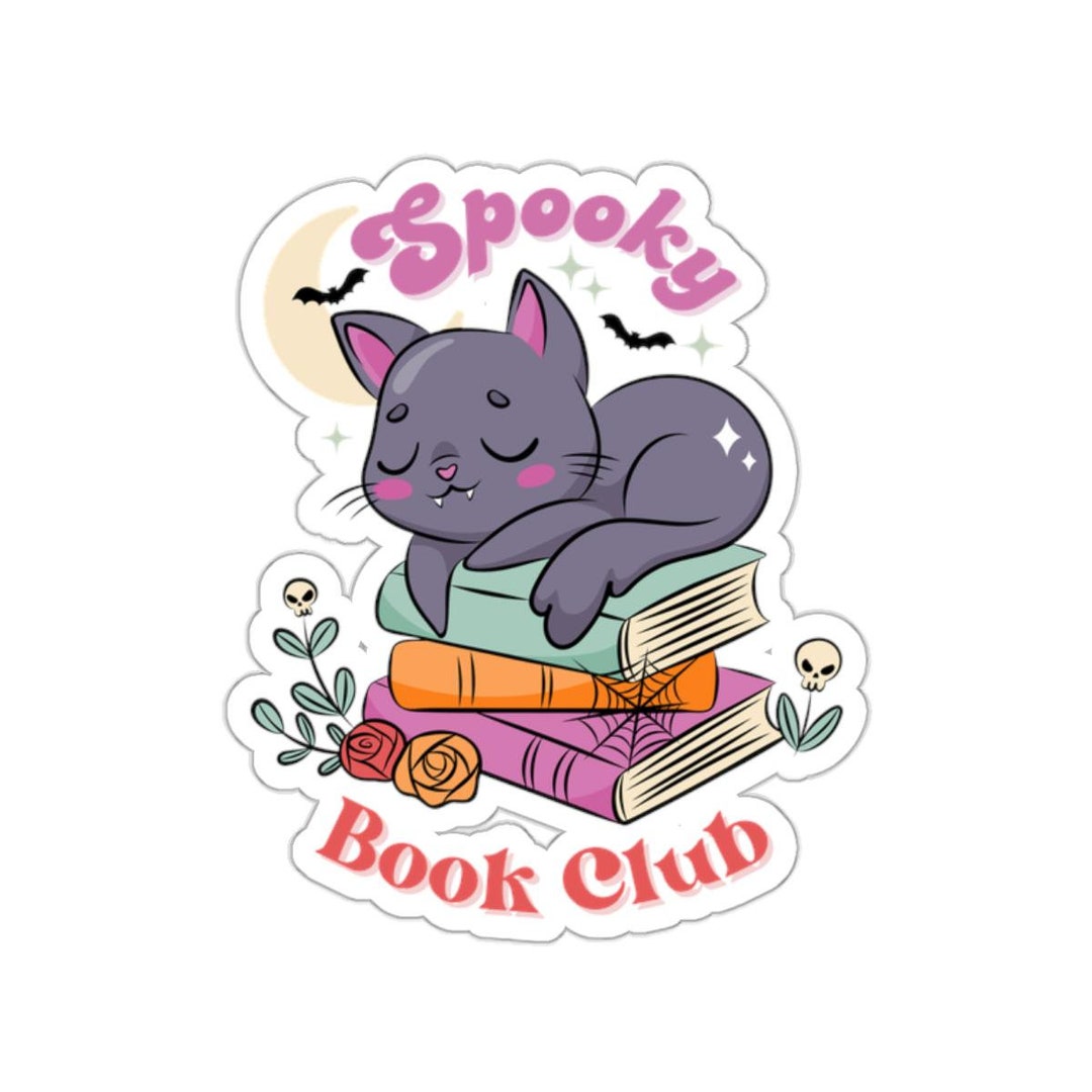 Spooky Book Club Sticker, Spooky Cat Sticker for Halloween, Bookish ...