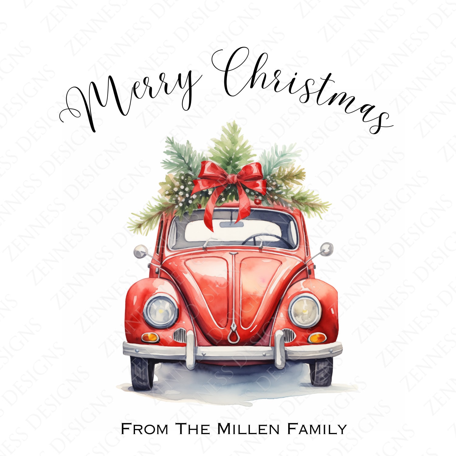 Personalised Merry Christmas Vintage VW Beetle Car Greeting Card, High ...