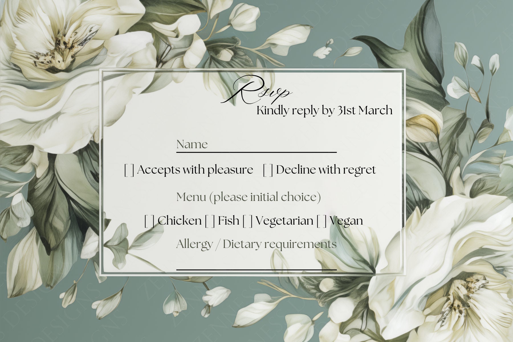 Wedding Invitation Card Template Suite Set, Elegant Blue Floral ...