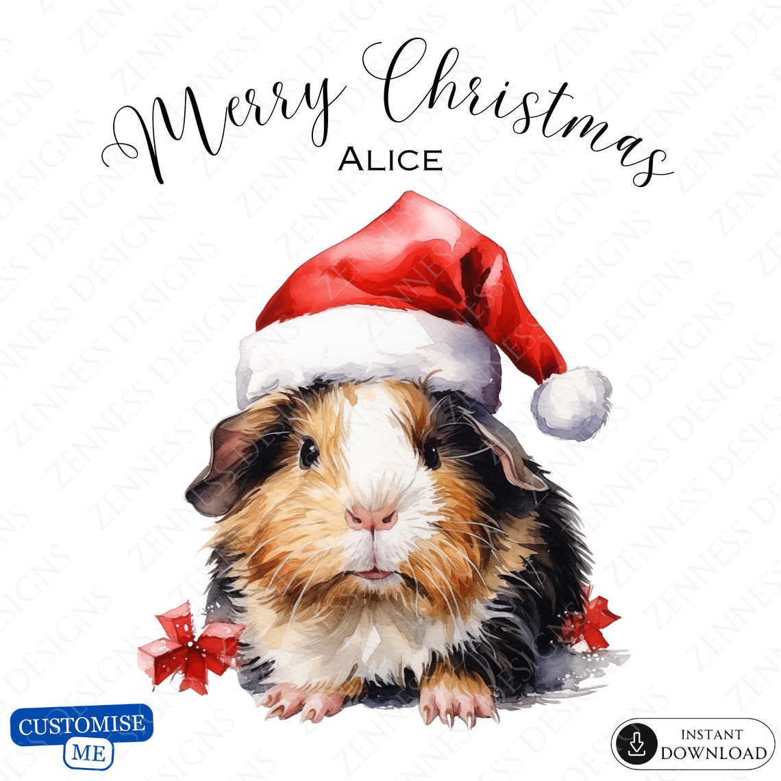 Personalised Merry Christmas Guinea Pig Pet in Santa Hat Greeting Card ...