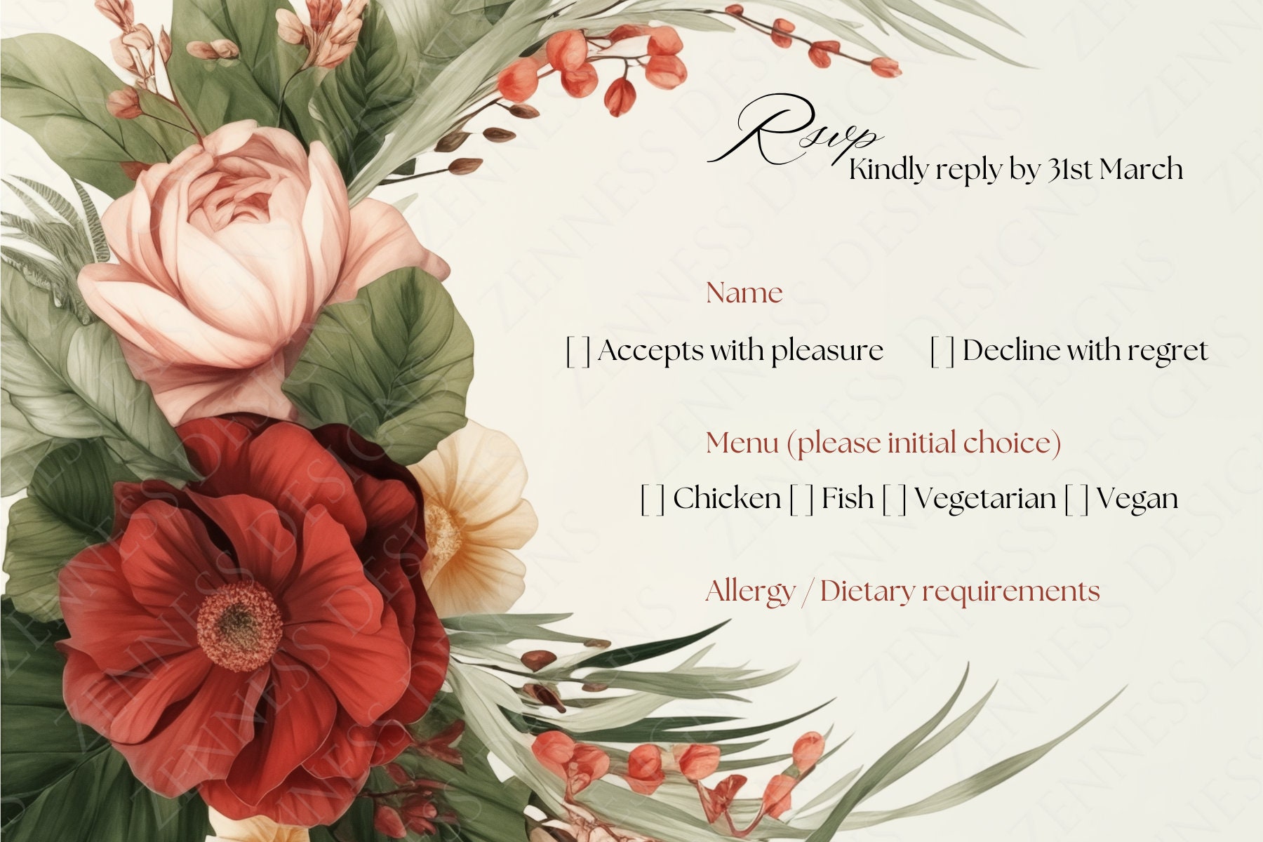 Wedding Invitation Card Template Suite Set, Elegant Botanical Floral ...