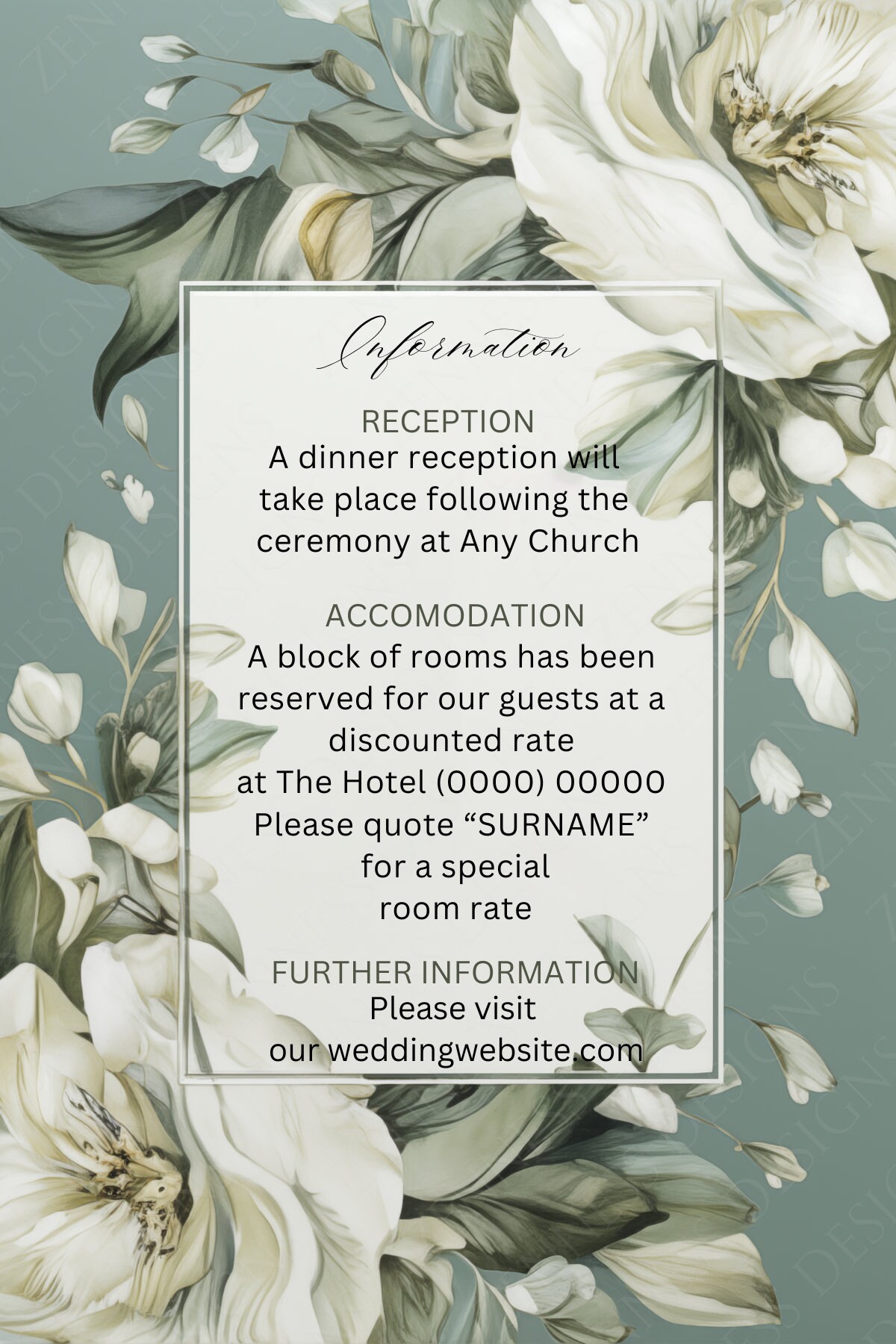 Wedding Invitation Card Template Suite Set, Elegant Blue Floral ...