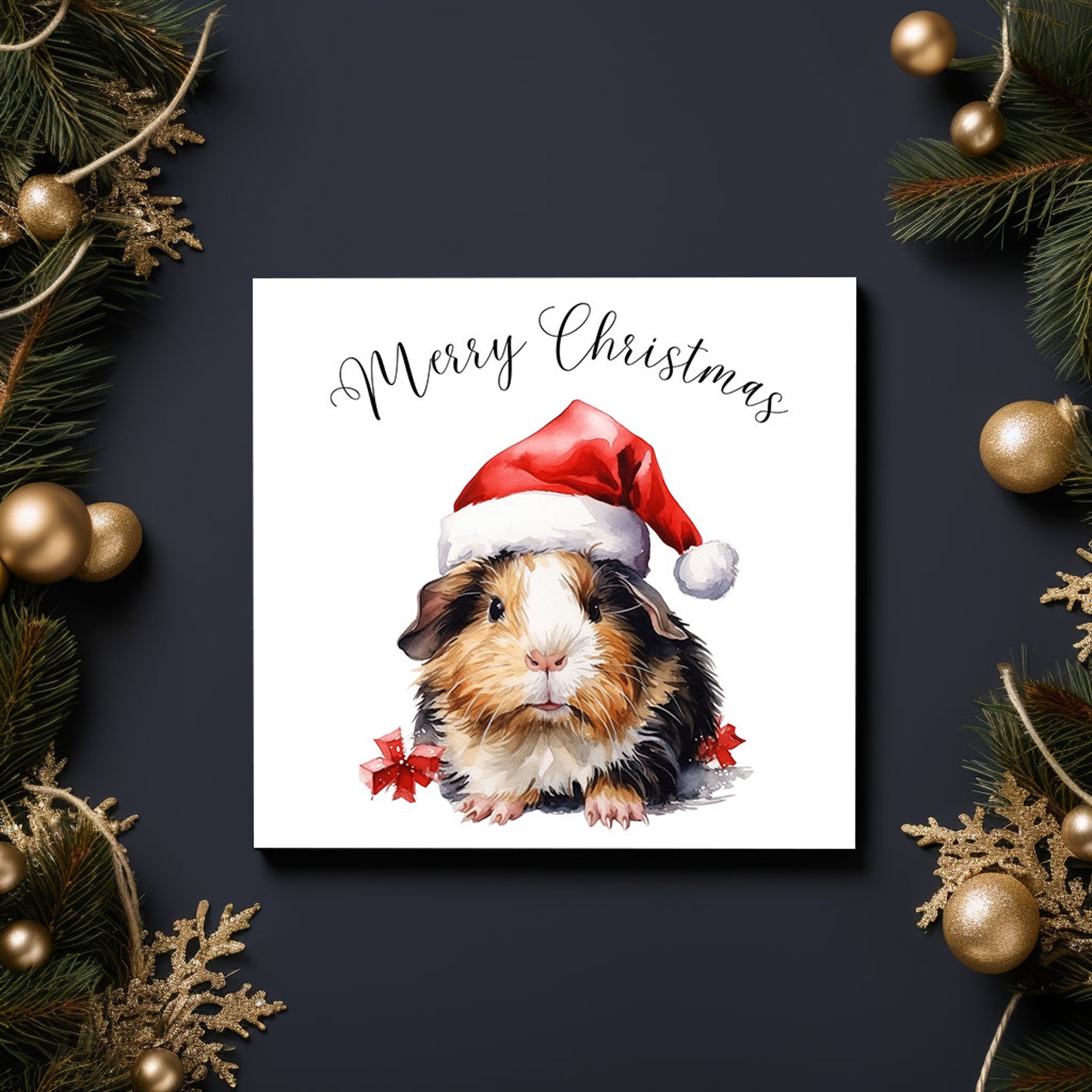 Personalised Merry Christmas Guinea Pig Pet in Santa Hat Greeting Card ...