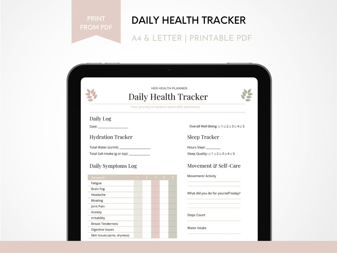 Daily Health Tracker | Wellness Journal Printable | Self-care & Symptom ...