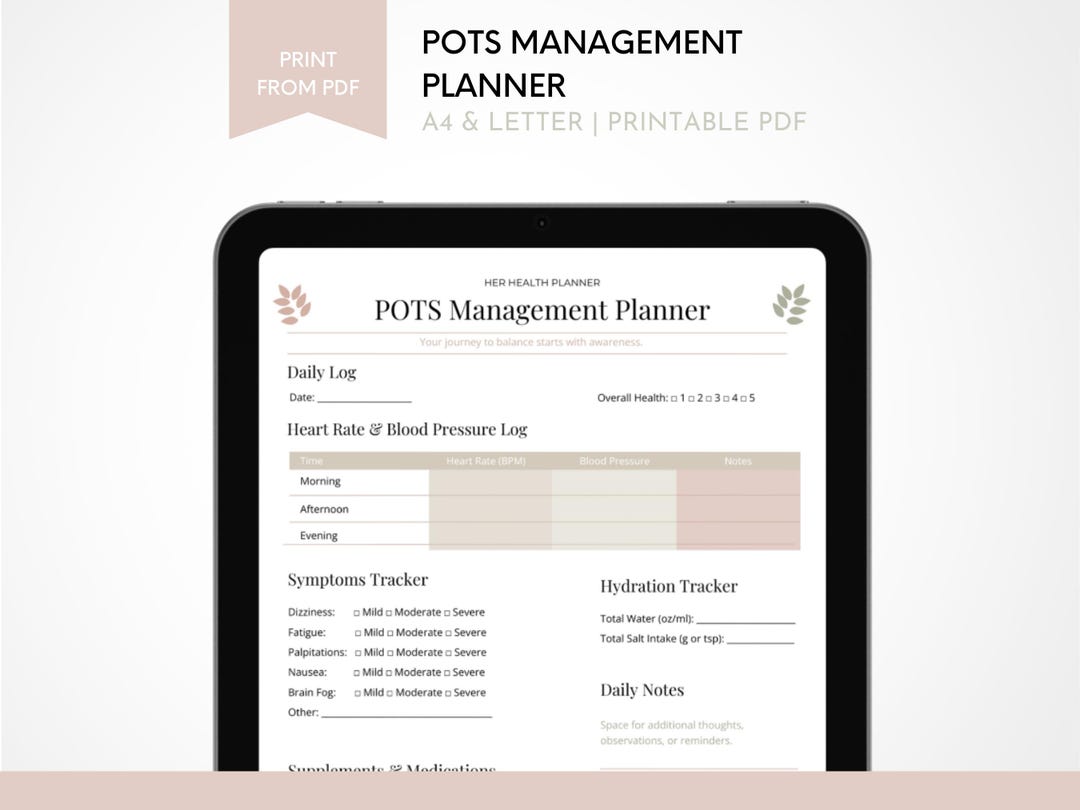 POTS Management Planner | Daily Symptom Tracker | Chronic Illness ...