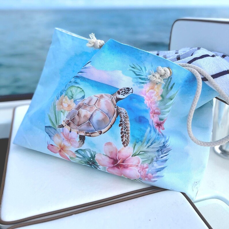 Sea Turtle Tote Bag, Tropical Floral Sea Turtle Weekender Bag, Sea ...