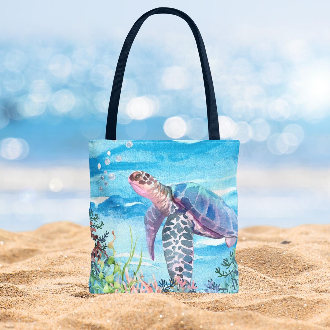 Sea Turtle Tote - Reusable Beach Bag - Etsy